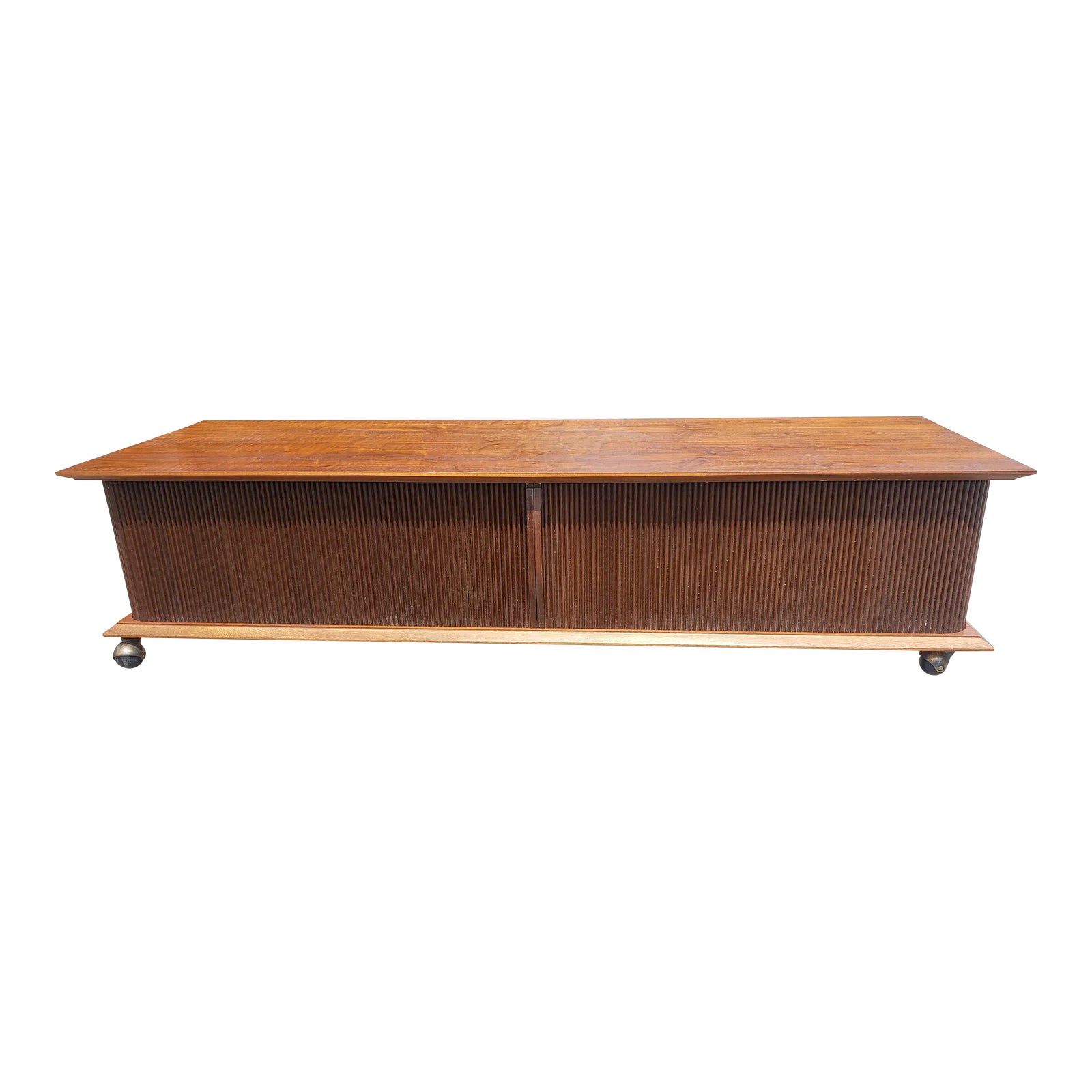 Lane Mid-Century Modern Style Teak and Tambour Door Base Rolling Coffee ...