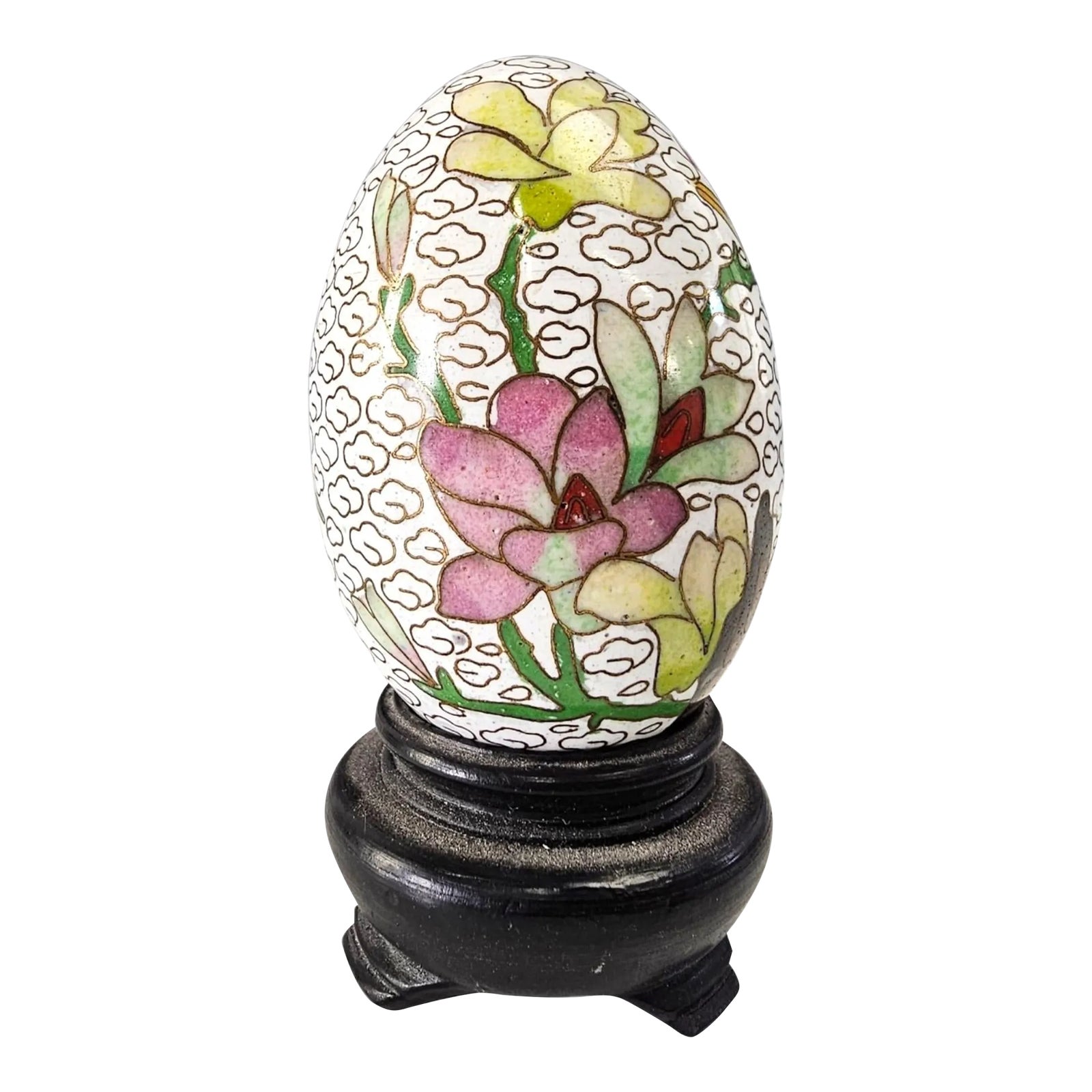 Chinese Cloisonne Floral Pattern White Egg | Chairish