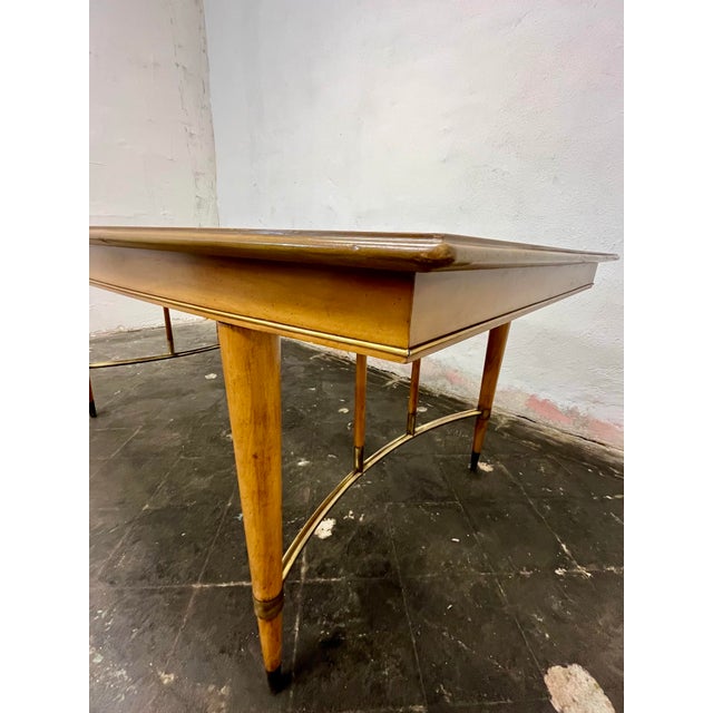 Mid Century Metz Dining Table Cherry Brass 2 Leaves | Chairish