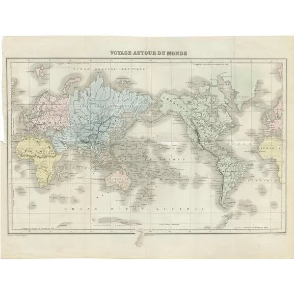 Antique Map of the World by Durville 1853 | Chairish