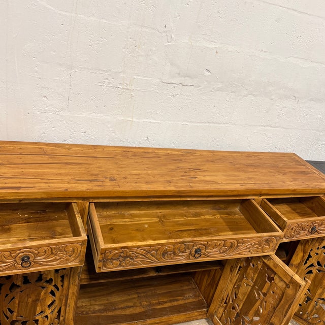 Balinese Hand Carved Natural Sideboard | Chairish