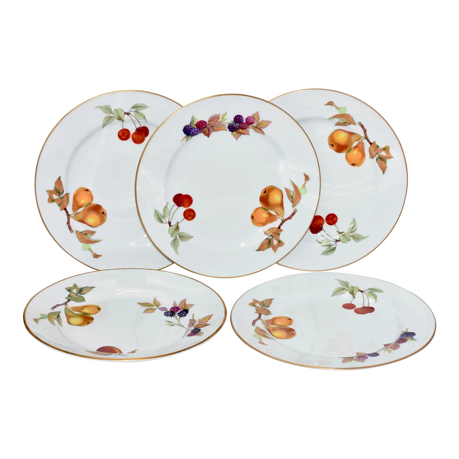 1990s Royal Worcester Evesham Plates Berries, Pear & Gold Trim- Set of ...