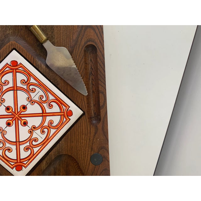 Vintage Wood & Ceramic Tile Cheese Board / Charcuterie Set | Chairish