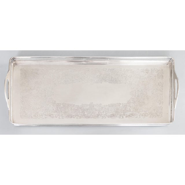 Antique Large Silver Plate Rectangular Footed Gallery Tray | Chairish