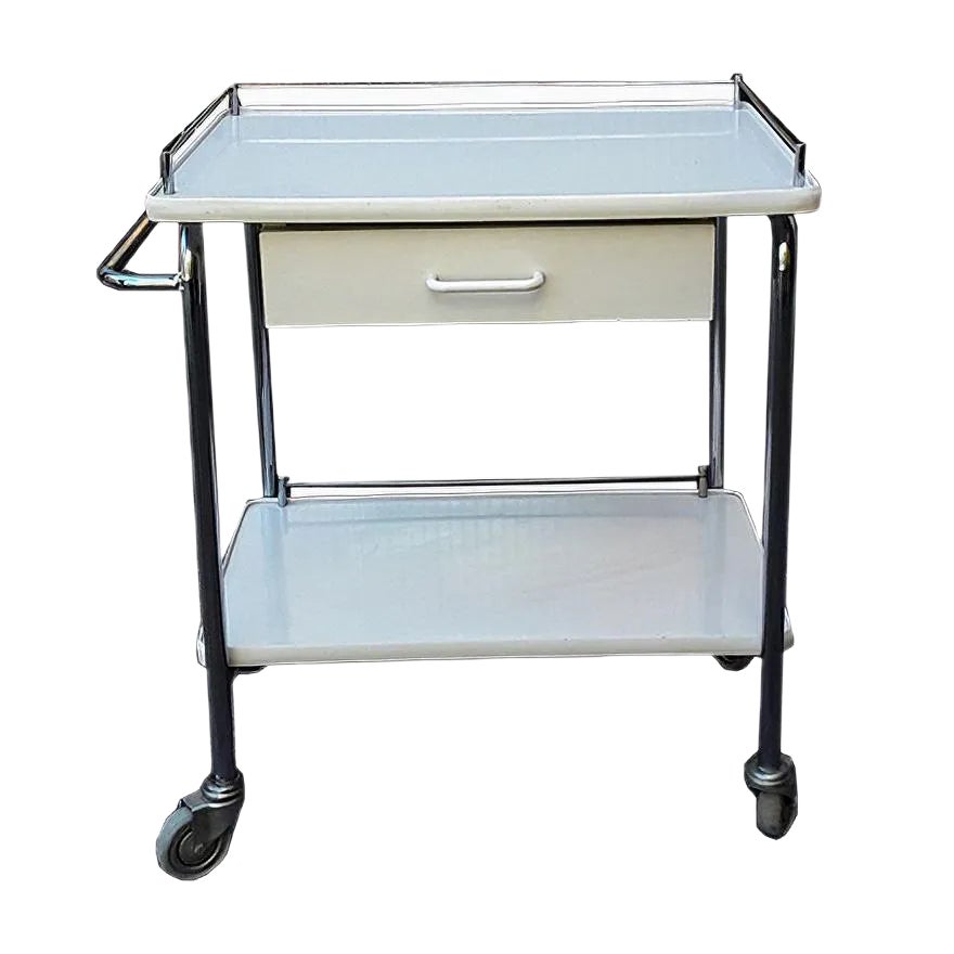 Chromed Tubular Steel Trolley with White Coated Chipboard Drawer & 2 ...