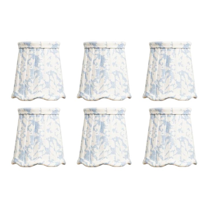 Scalloped Soft Blue and White Coral Sconce Shades - Set of 6 | Chairish