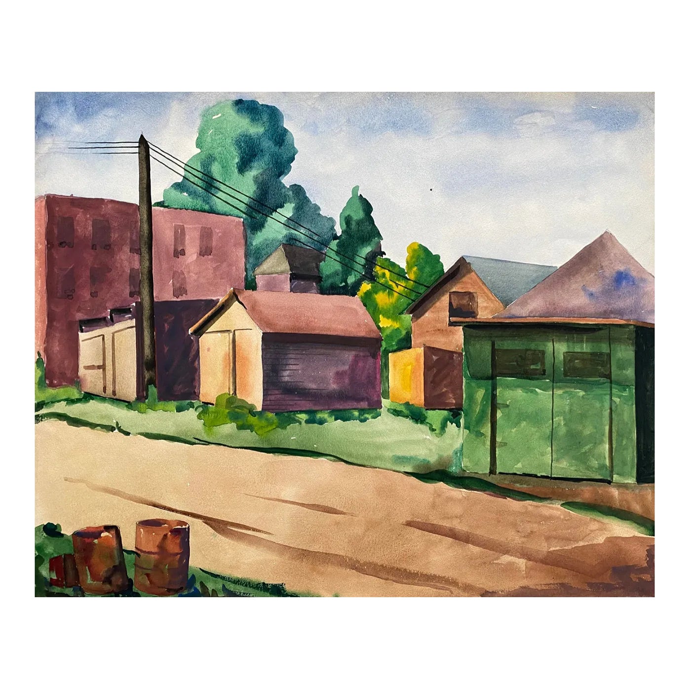 1930s James Wilson Indianapolis Garages Watercolor | Chairish