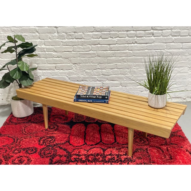 Mid Century Modern Styled Handmade Oak Slat Bench / Coffee Table | Chairish