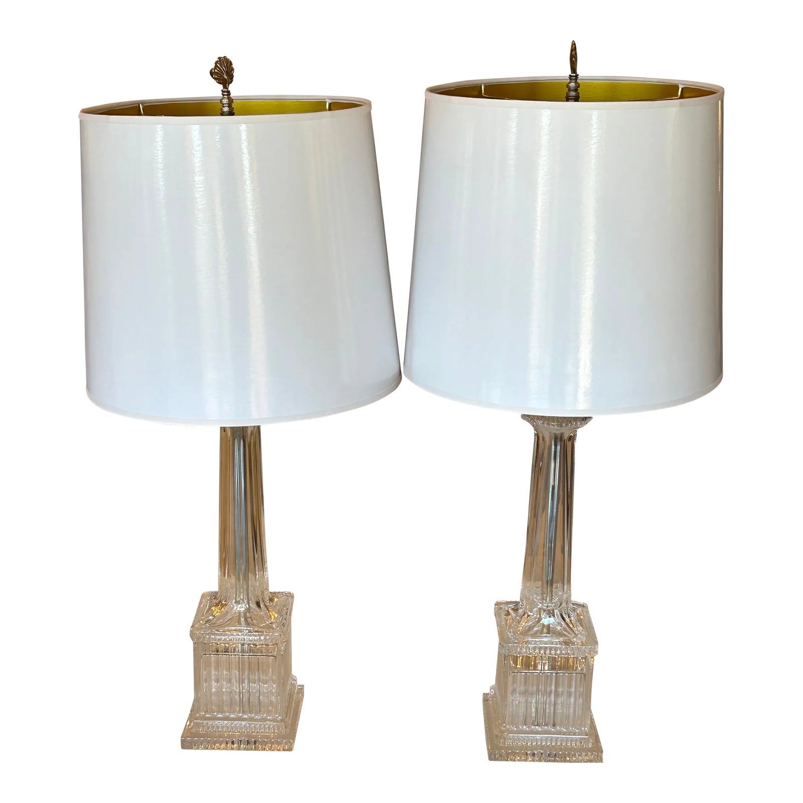 Fluted Crystal Vintage Adjustable Table Lamps -A Pair | Chairish