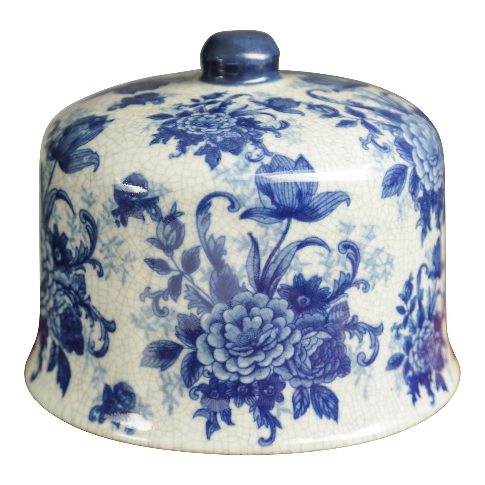 1980s Bombay Co. Blue & White Floral Chinoiserie Ceramic Cheese Cloche ...