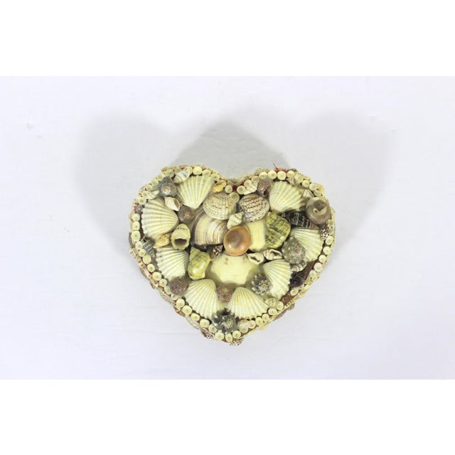 1970s Vintage Shell Encrusted Heart Trinket Box With Attached Lid ...