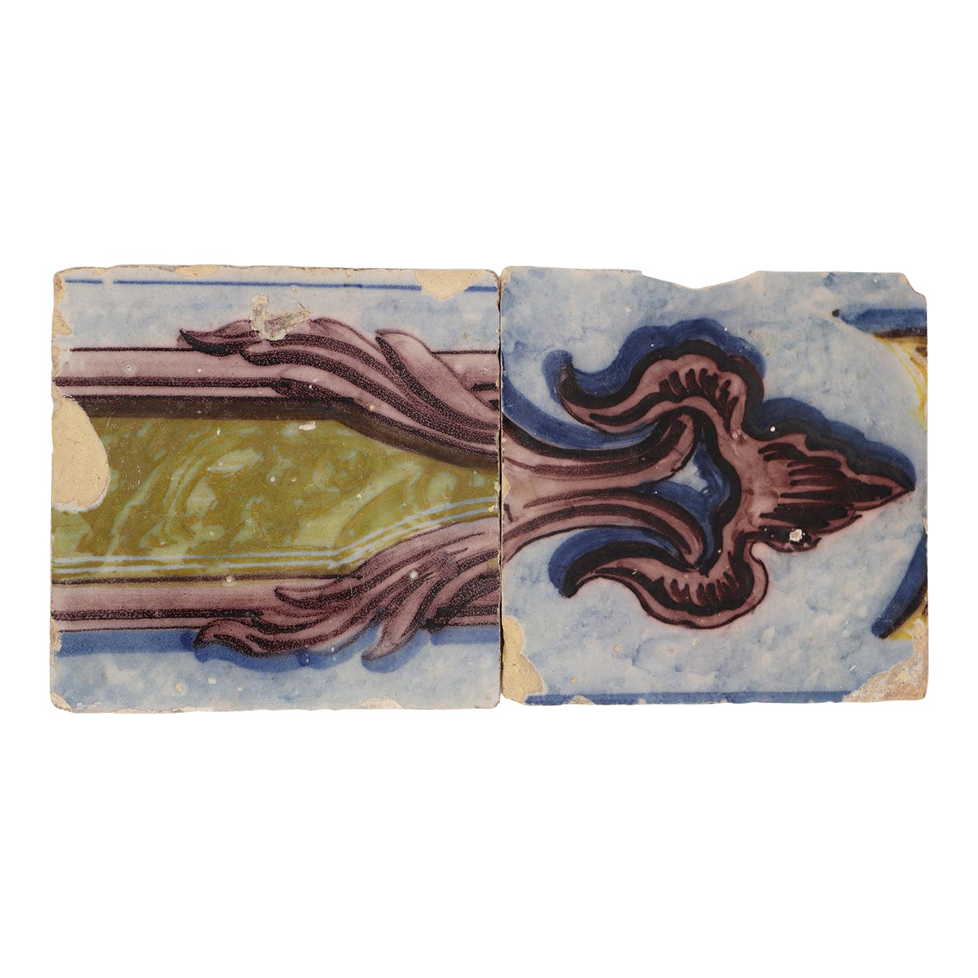 18th Century Antique Portuguese Set of Two Green, Brown and Blue ...