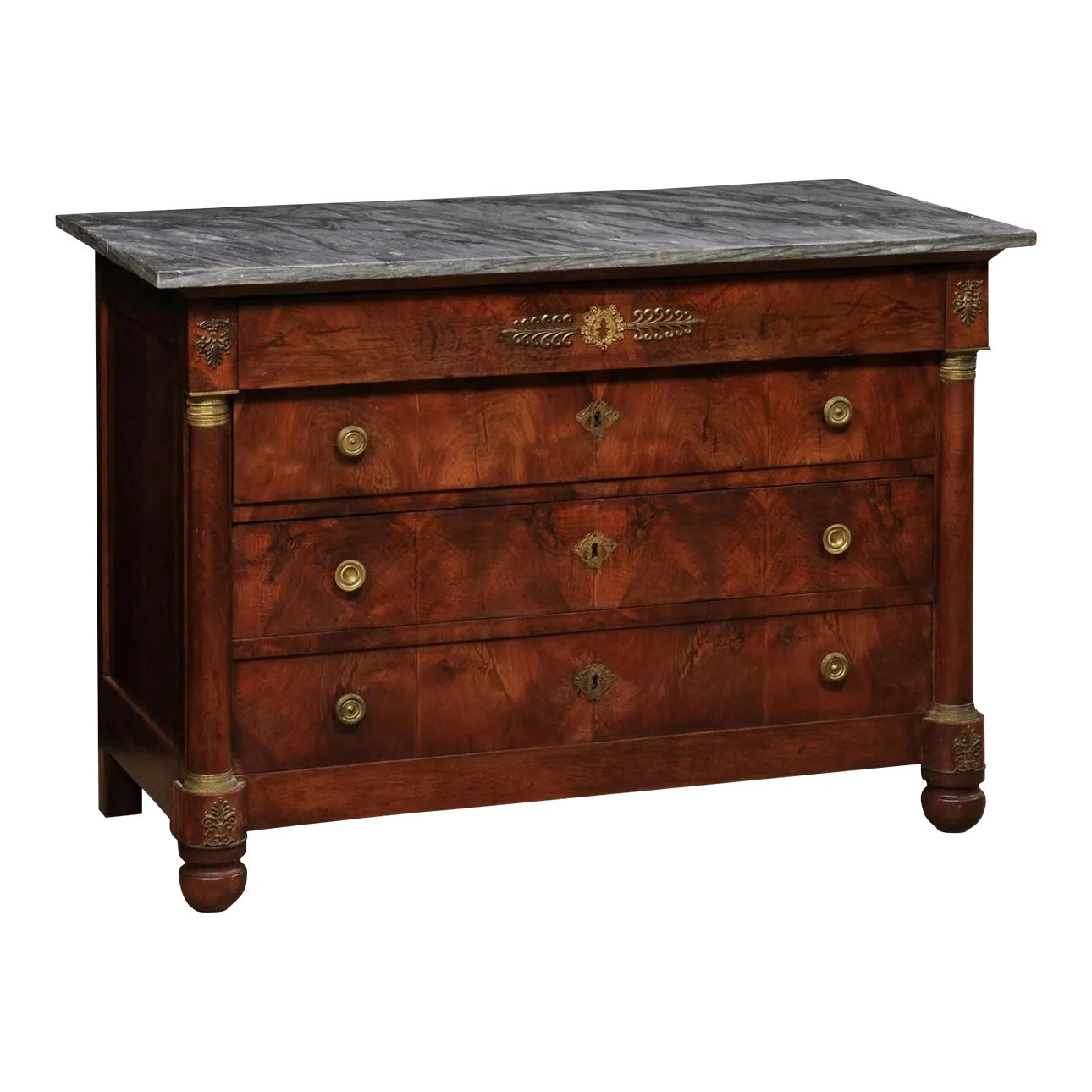 19th Century Neoclassical French Commode with Brass Accents | Chairish