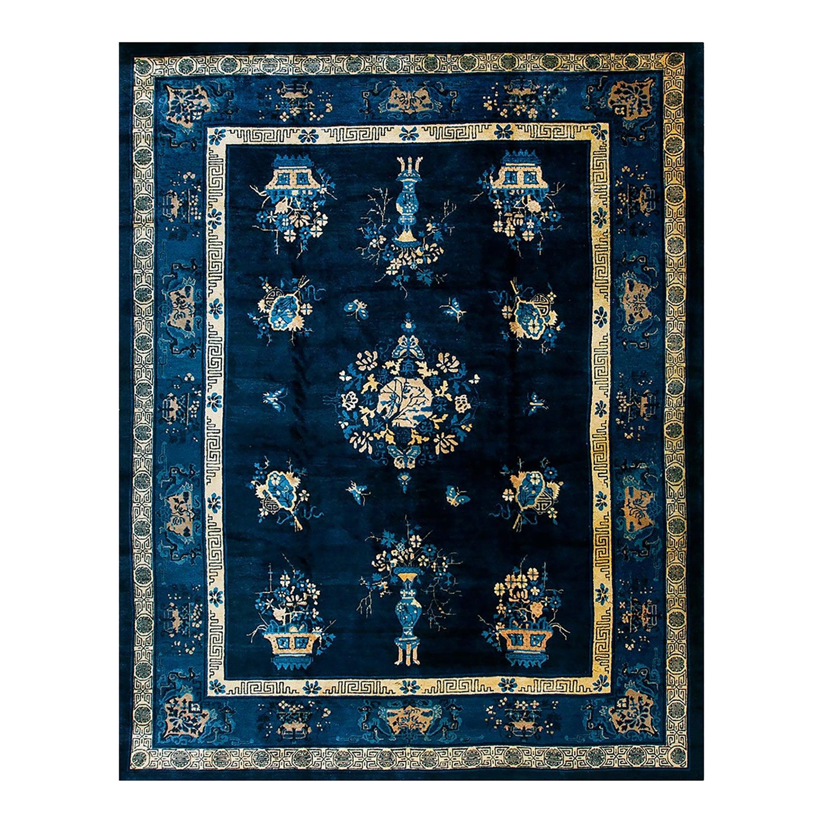 Exceptional Navy Blue Color With Lovely Chinoiserie and Floral Design ...