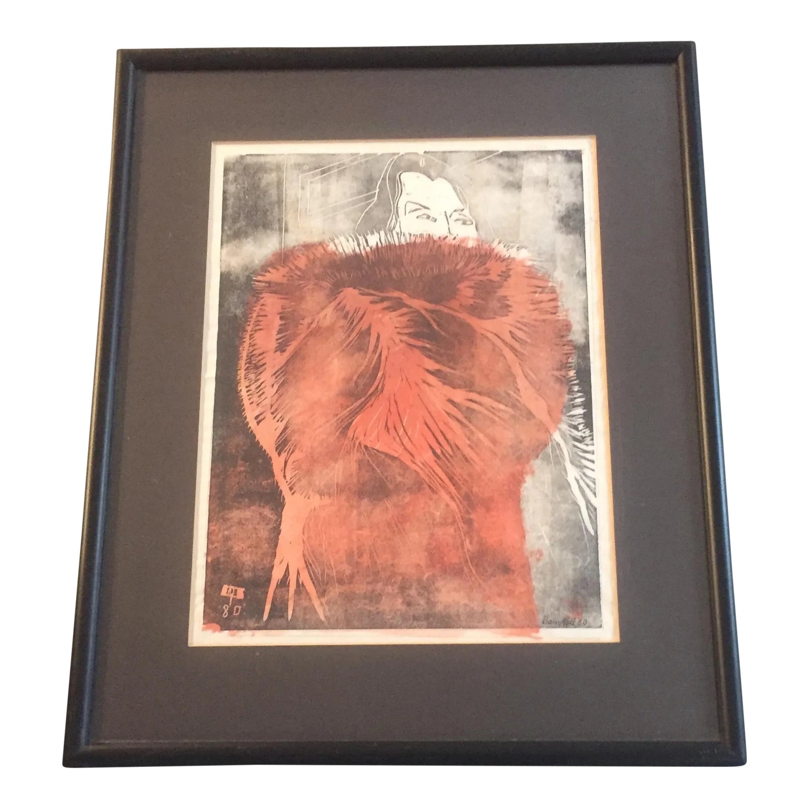 Vintage Original "Wrapped in Fur" Wood Block | Chairish