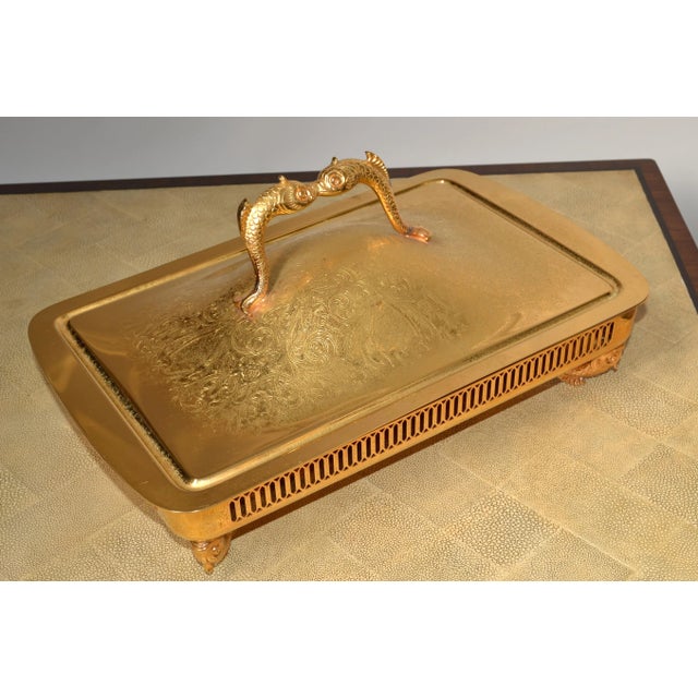 1960s Neoclassical Rectangle Gold Plate Ornate Lidded Serving Dish ...