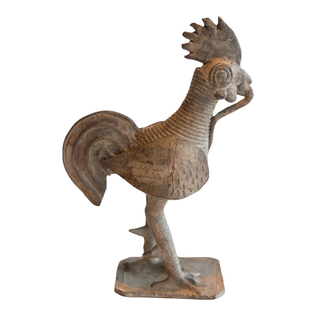 Vintage African Rooster With Snake Sculpture | Chairish