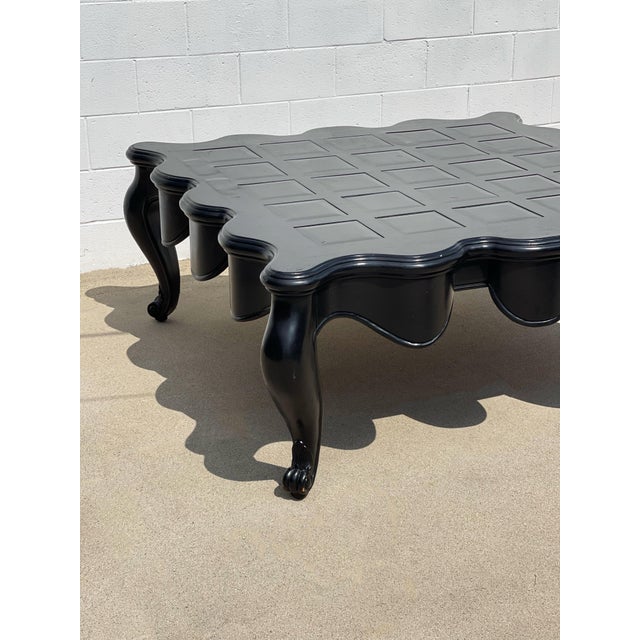 Vintage 20th Century French Scalloped Coffee Table With Checkered Detail | Chairish