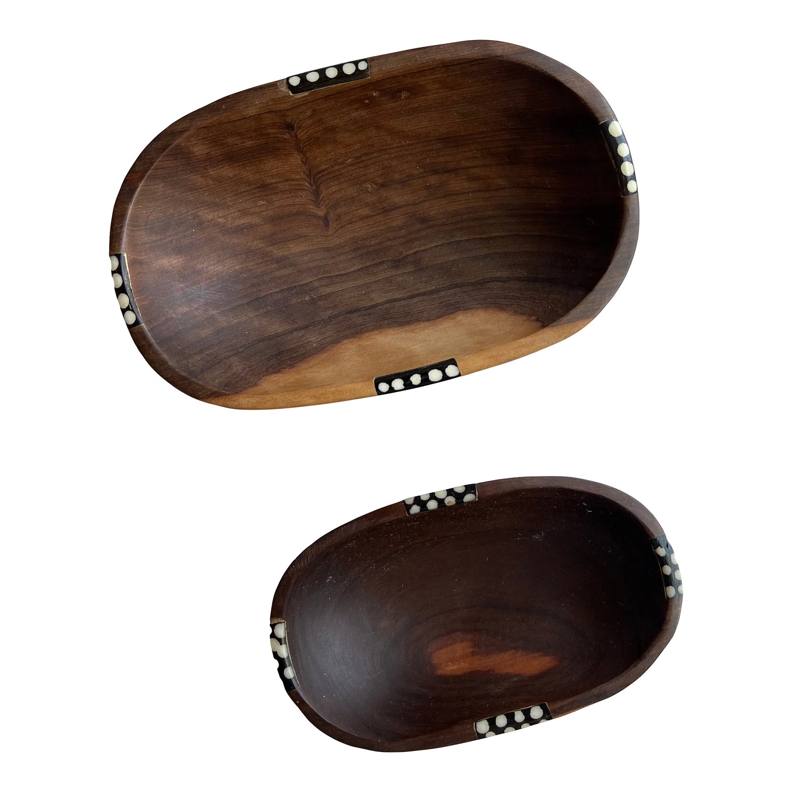 Vintage Wood Serving Bowls With Horn Inlay | Chairish
