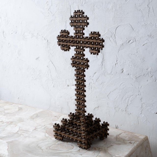 Tramp Art Crown of Thorns Standing Cross | Chairish