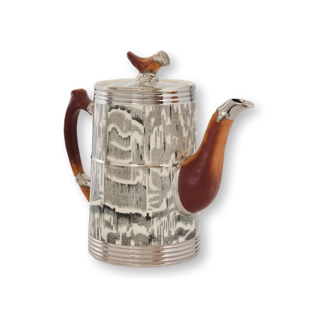 1930s Silver Shield Faux Bois Coffee Pot | Chairish