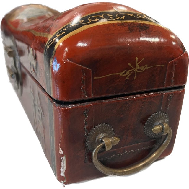 Antique Chinese Red Leather Lacquered and Gold Painted Box With Birds ...