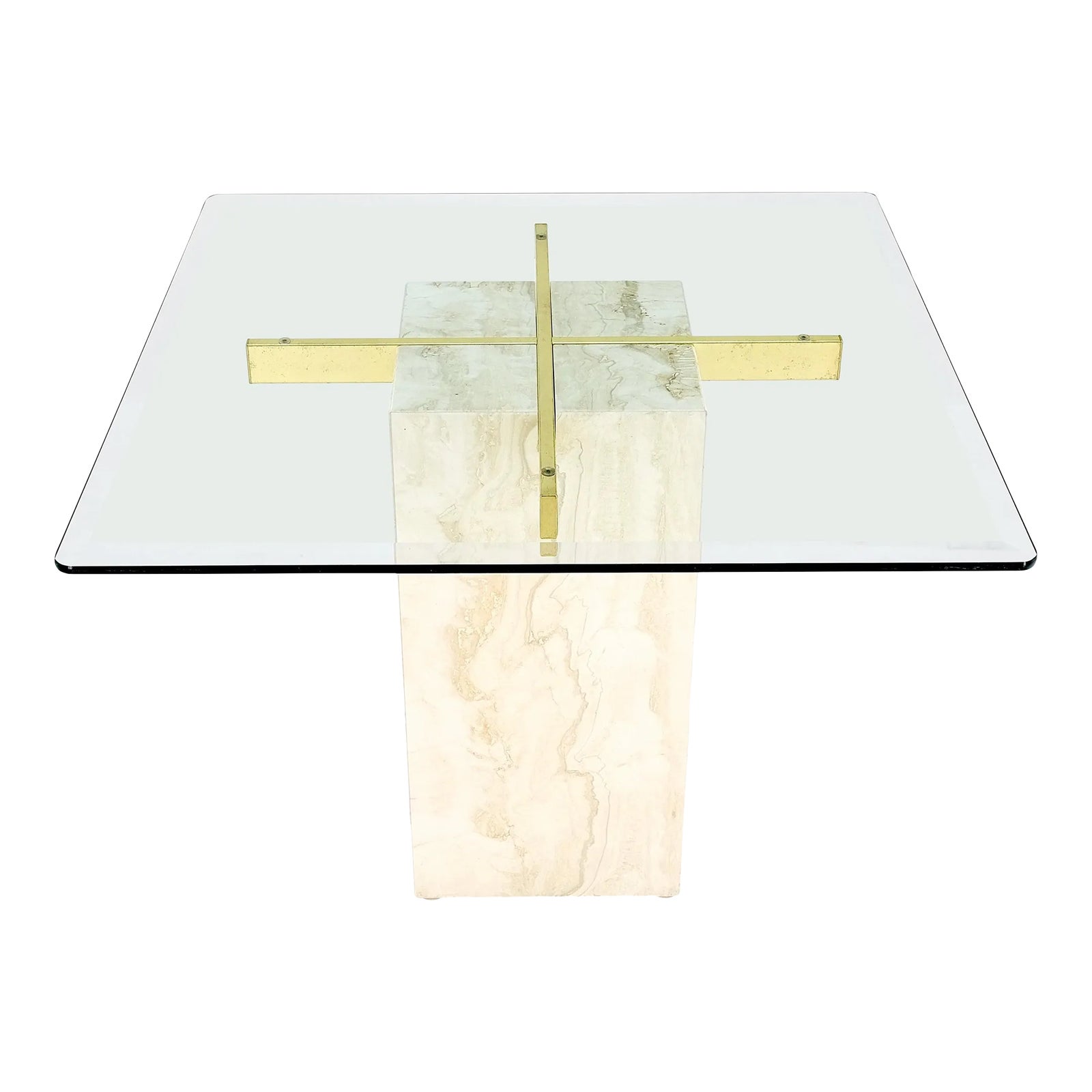Square Travertine Base Glass Top Side End Occasional Coffee Lamp Table ...