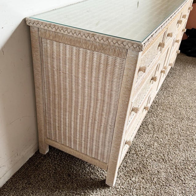 Boho Chic White Washed Wicker Rattan Henry Link Dresser by Dixie | Chairish