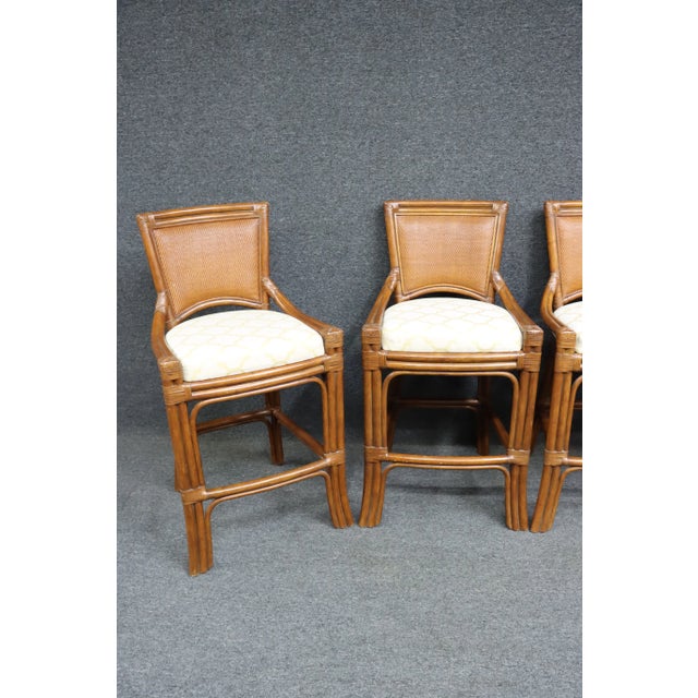 Palecek Set/4 Woven & Bamboo Barstools | Chairish