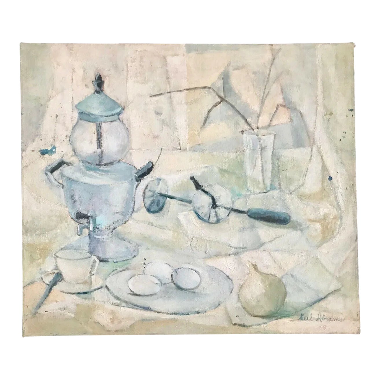 Mid 20th Century Ceil Abrams Still Life in Blue Oil Painting | Chairish