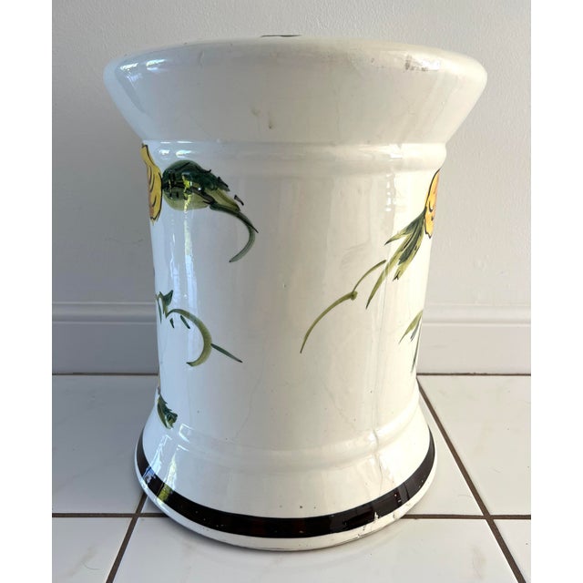 Large Vintage Hand Painted Flower Garden Stool | Chairish