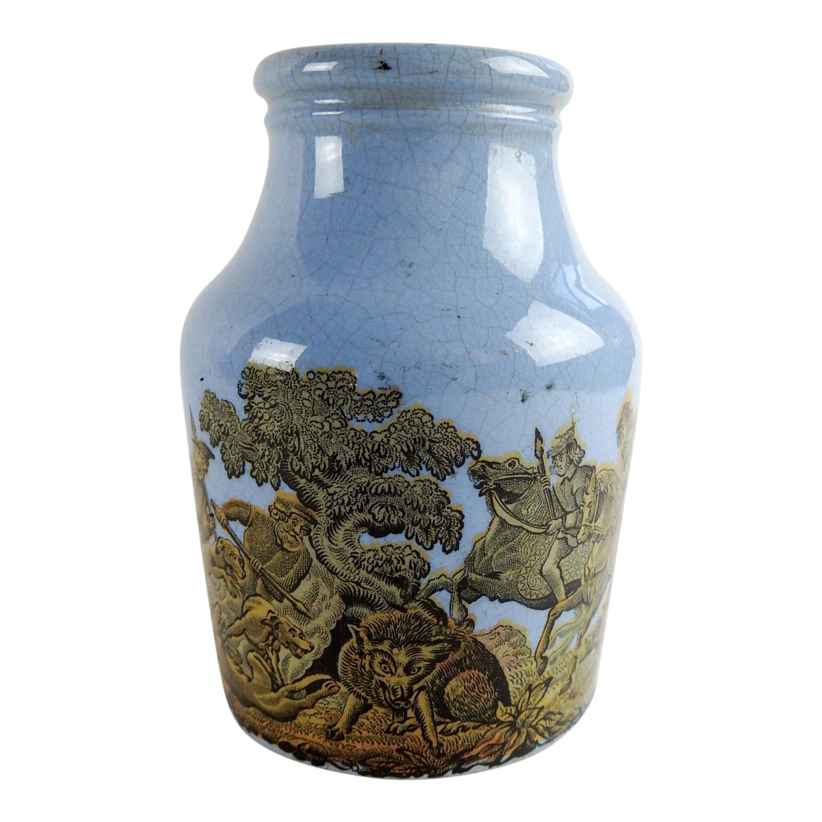 English Antique Blue Porcelain Prattware Jar | Chairish