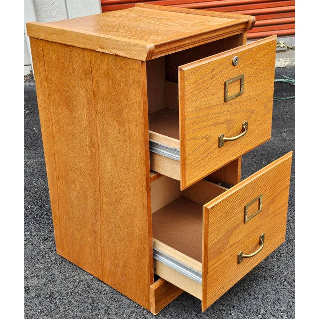 Vintage Two-Drawer Oak Locking Filing Cabinet | Chairish