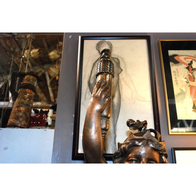 Italian Cast Iron Standing Sculpture of Roman Lady With Torch | Chairish