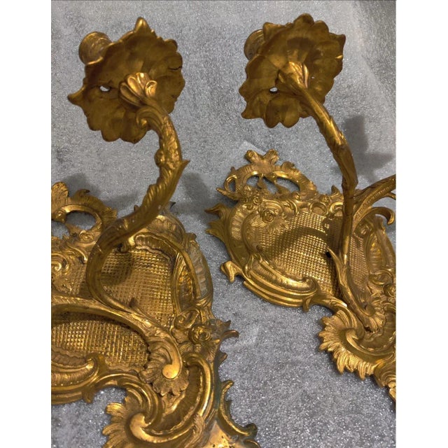 19th Century Ornate French Rococo Gilt Bronze Wall Sconces - a Pair ...