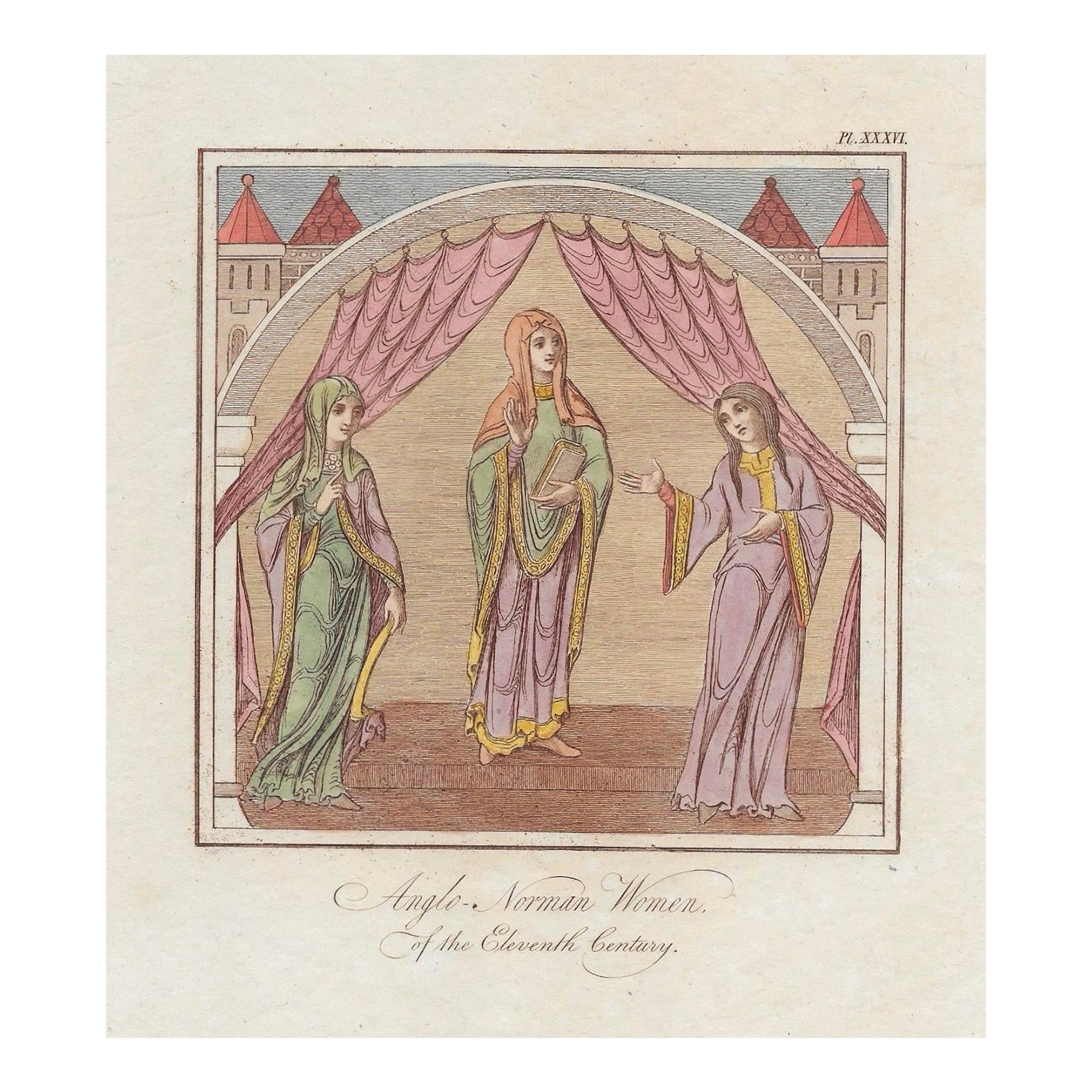 1796 Anglo Norman Women From Complete View of the Dress and Habits of ...