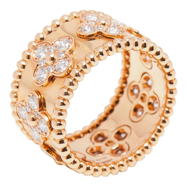 Van Cleef & Arpels Perlee Clover Diamonds 18K Rose Gold Ring Size 7.25 ...