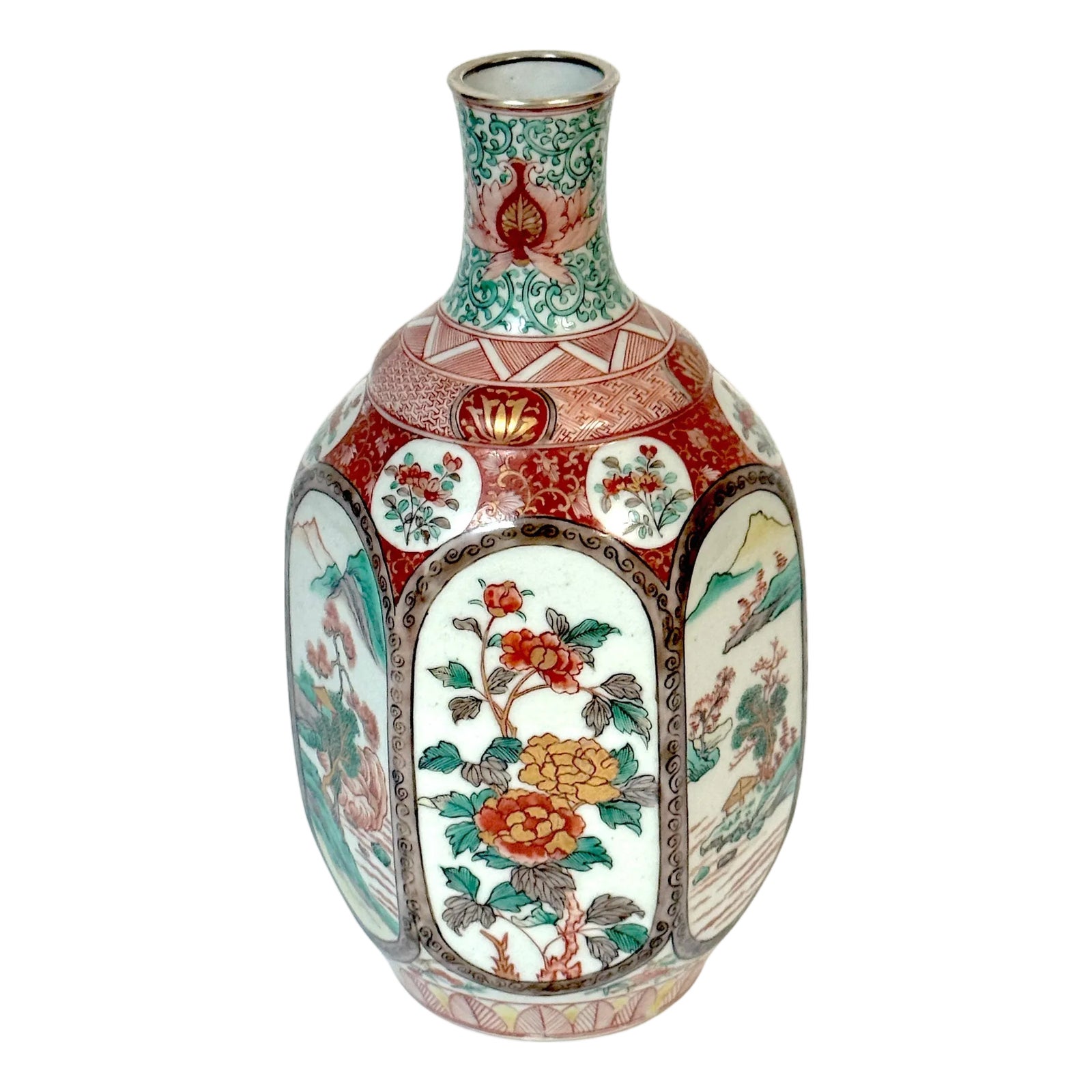 Meiji Fukagawa Imari Porcelain Hexagonal Vase with Factory Silver ...