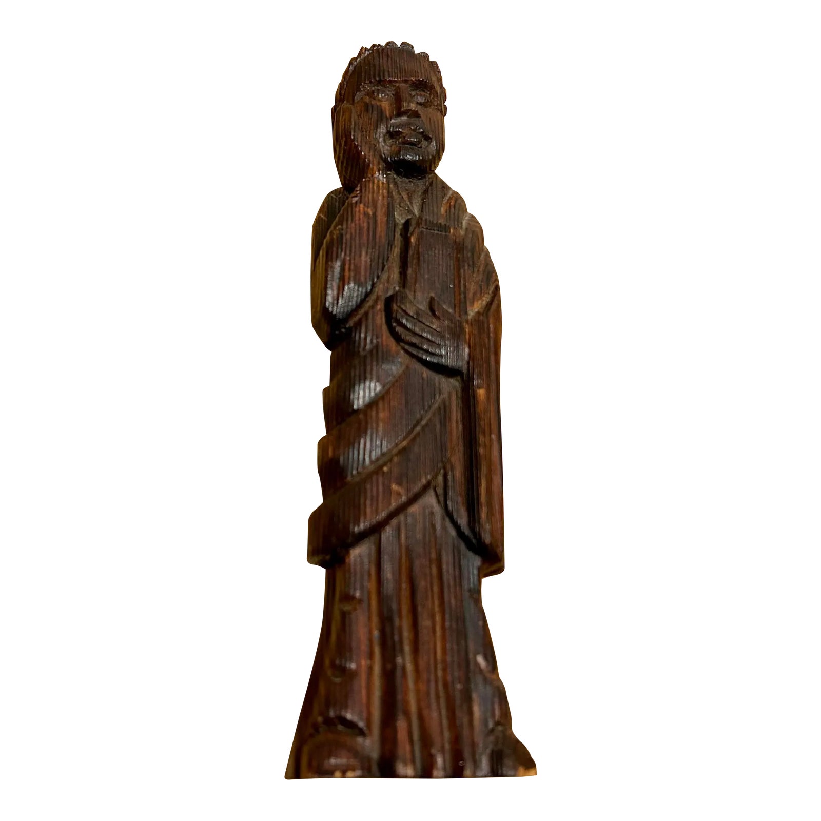 Vintage Early 20th Century Wooden Hand Carved Religious Prayer Statue ...