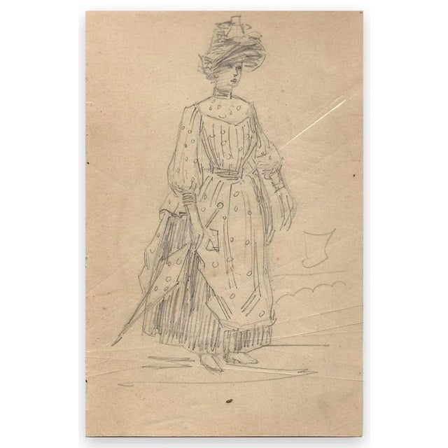 George Auriol - Young Woman With Umbrella - Pencil Drawing - 1890s ...