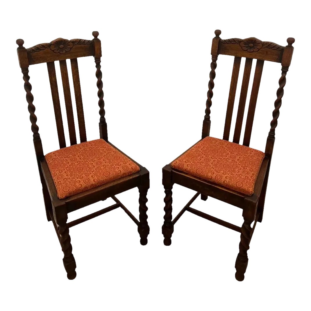 Antique Side Chairs with Barley Twist Legs and Back, Solid Oak, New ...