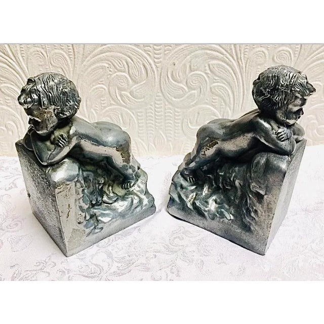 Pair of Antique Late 19th Century Pewter Cherub Angel Victorian ...