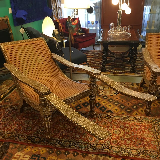 Wood Cane and Bone Inlay Hand Crafted Swing Out Lounge Chair Chairish