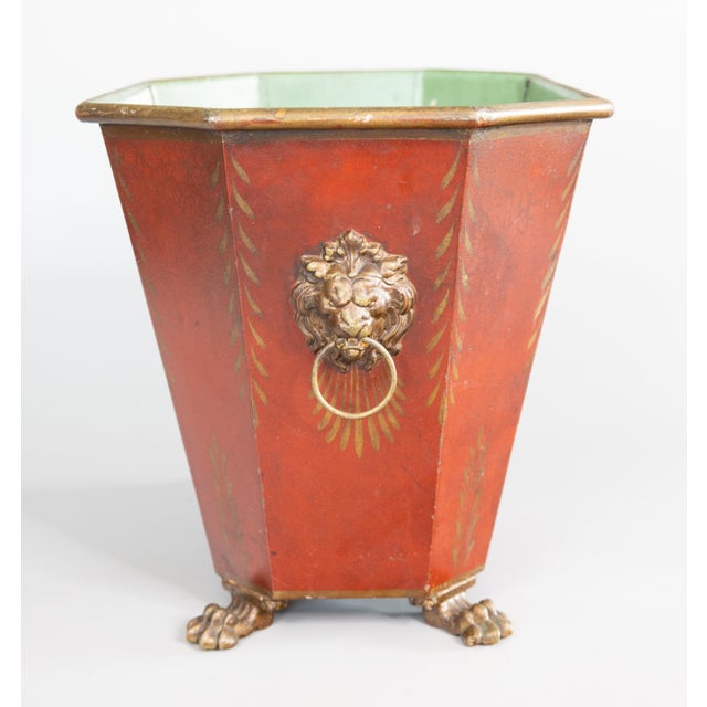 Antique French Napoleon III Style Red Tole Footed Cachepot Planter Lion ...