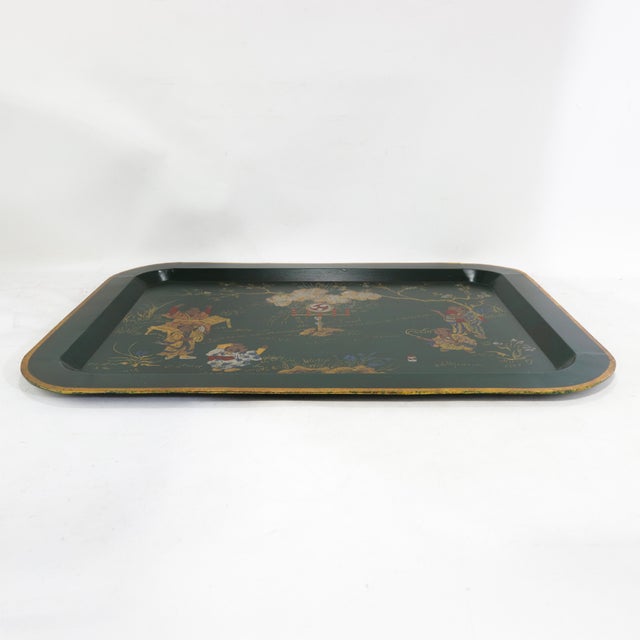 Vintage Dark Green Lacquer Rectangular Tray With Hand Painted Gold ...