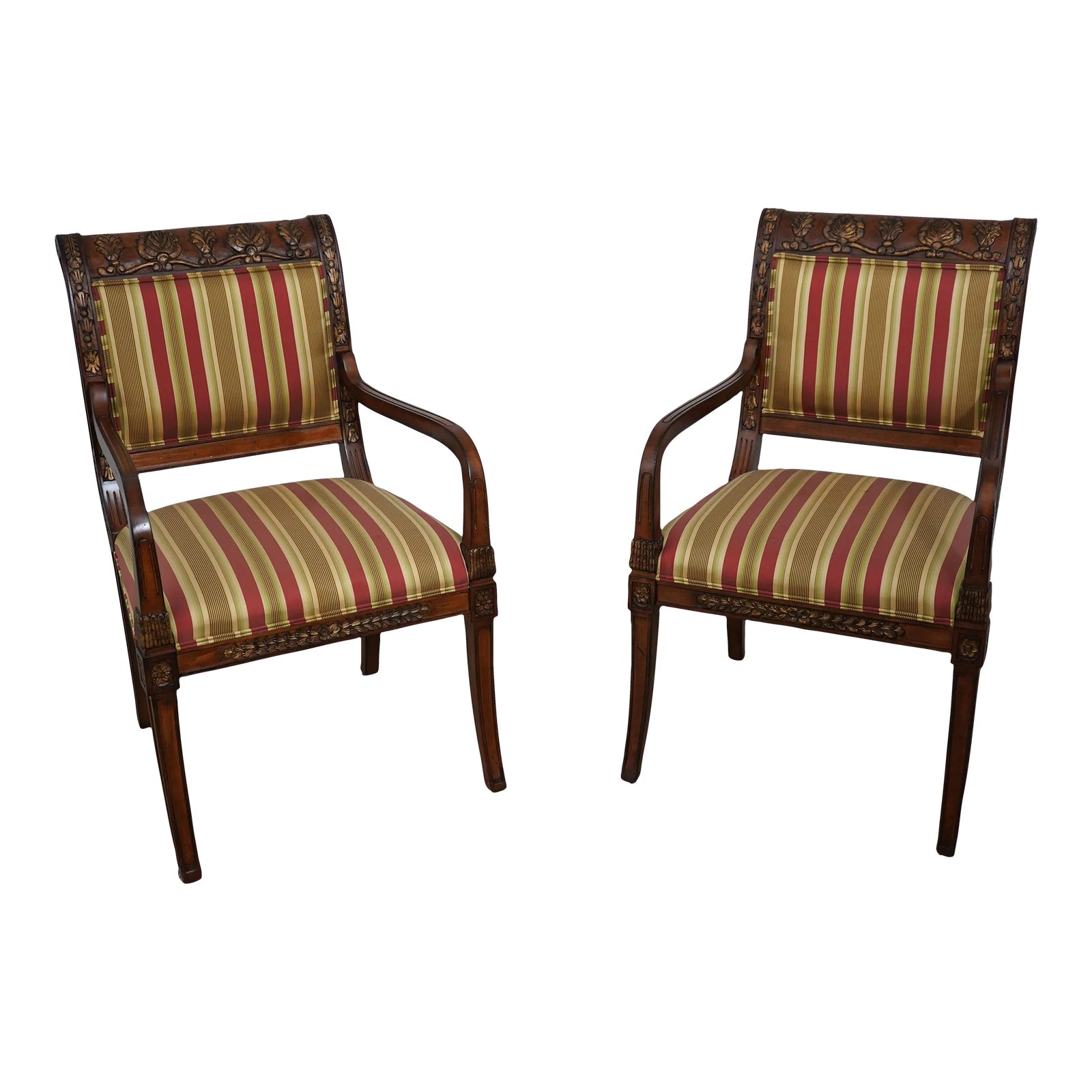 Pair Councill Regency Style Striped Upholstered Armchairs | Chairish