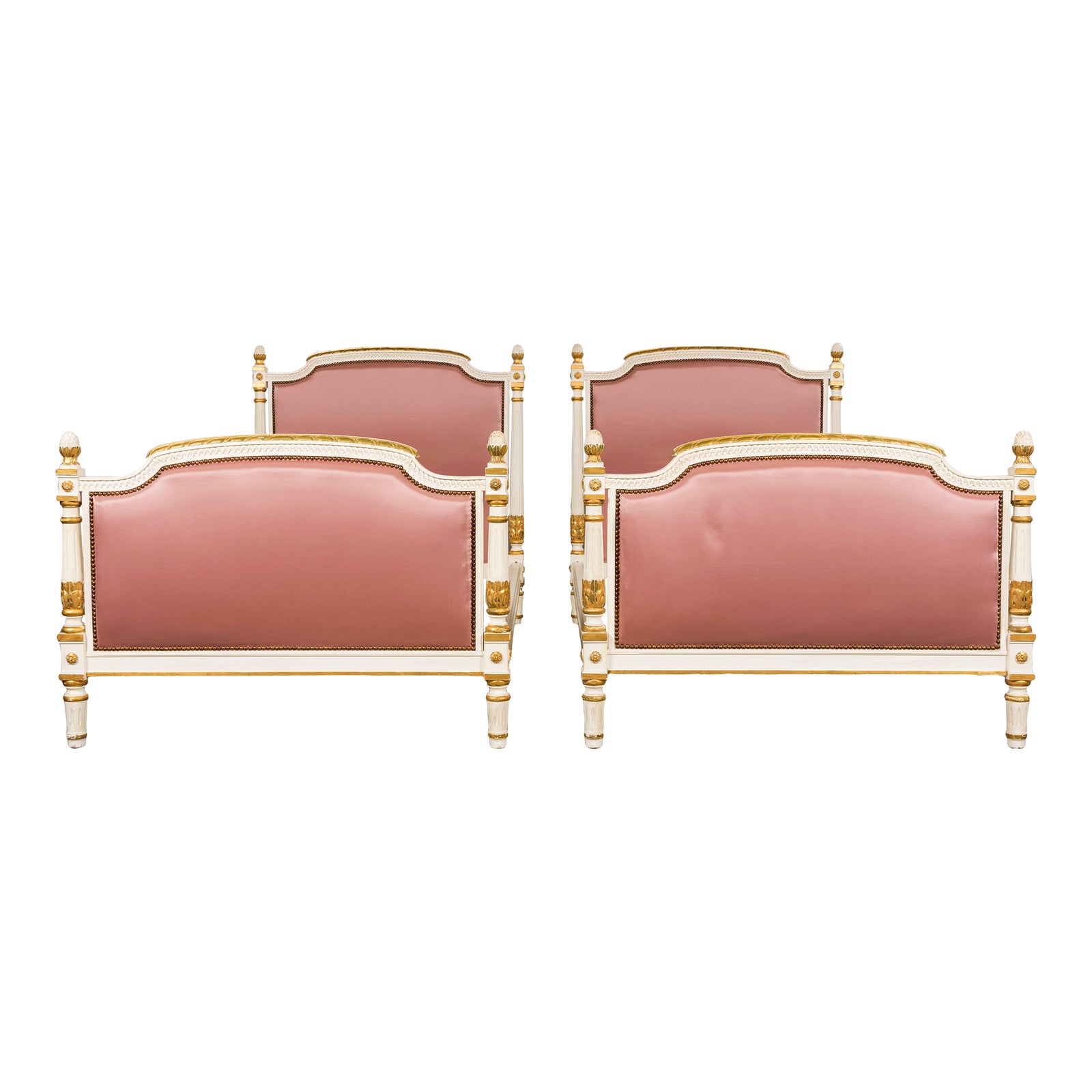 Mid-Century Louis XVI Twin Bed Frames, Pink Silk, Painted Wood, 1940 ...
