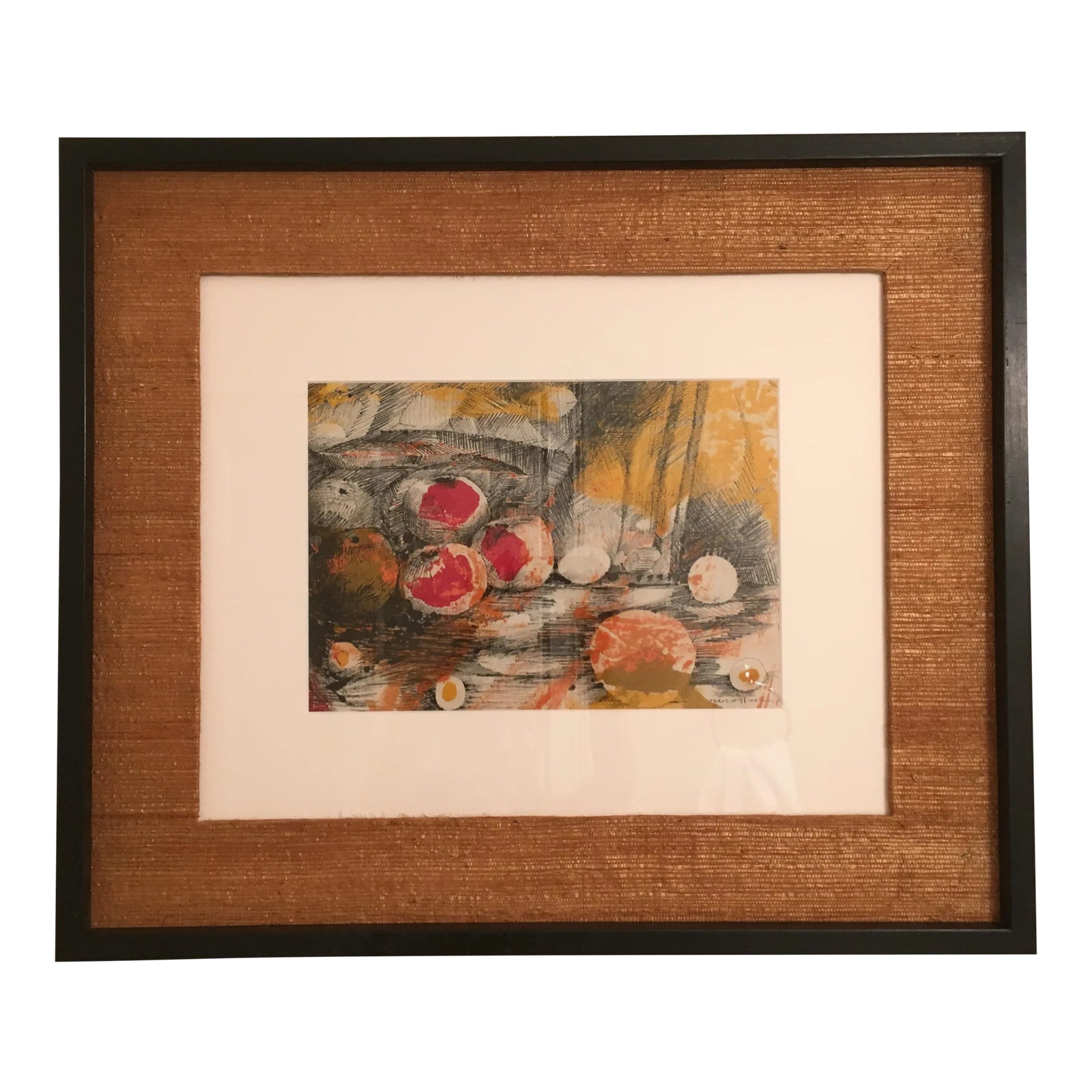 1960s Vintage Abstract Mixed Media Still Life Fruit Painting | Chairish