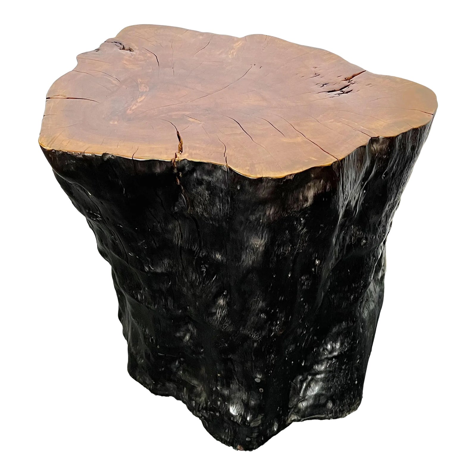 20th Century Solid Wood Stump Stool With Polished Finish | Chairish