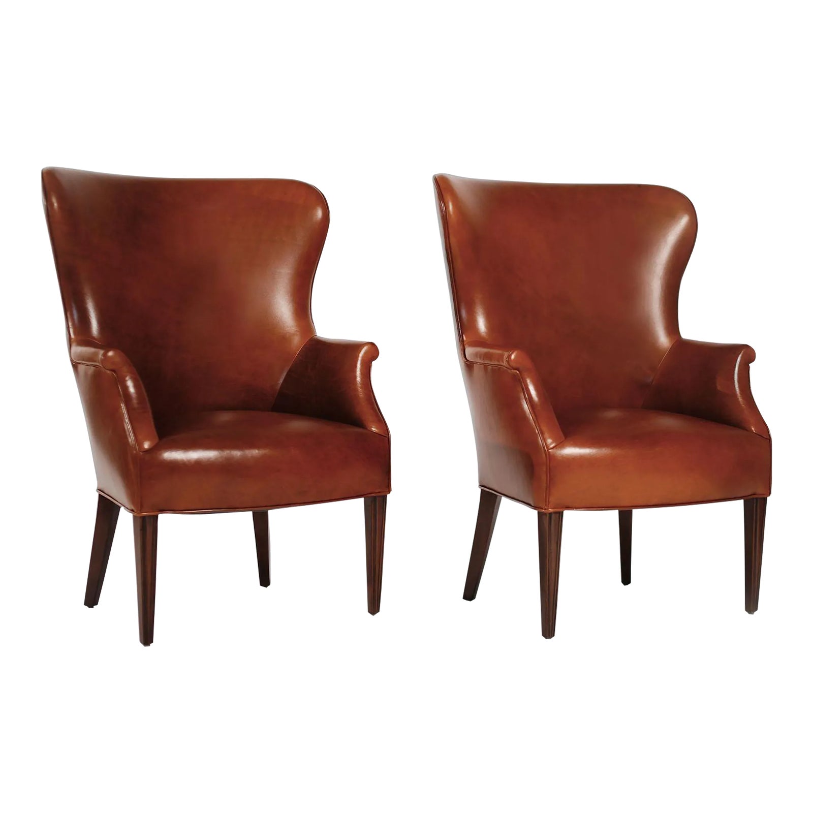 Set of Wingback Club Chairs in Cognac Leather, C. 1950s | Chairish